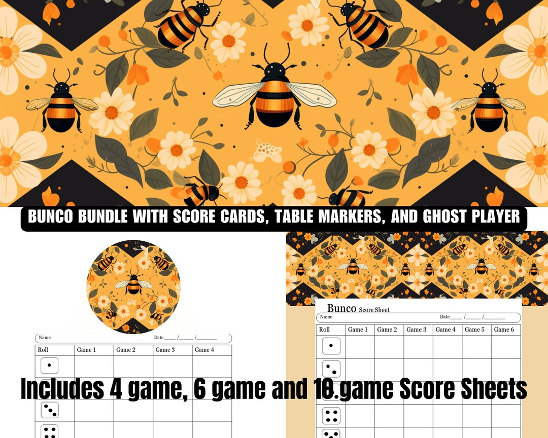 Bunco Party Kit With Bee Theme - Score Cards, Table Markers, and More ...