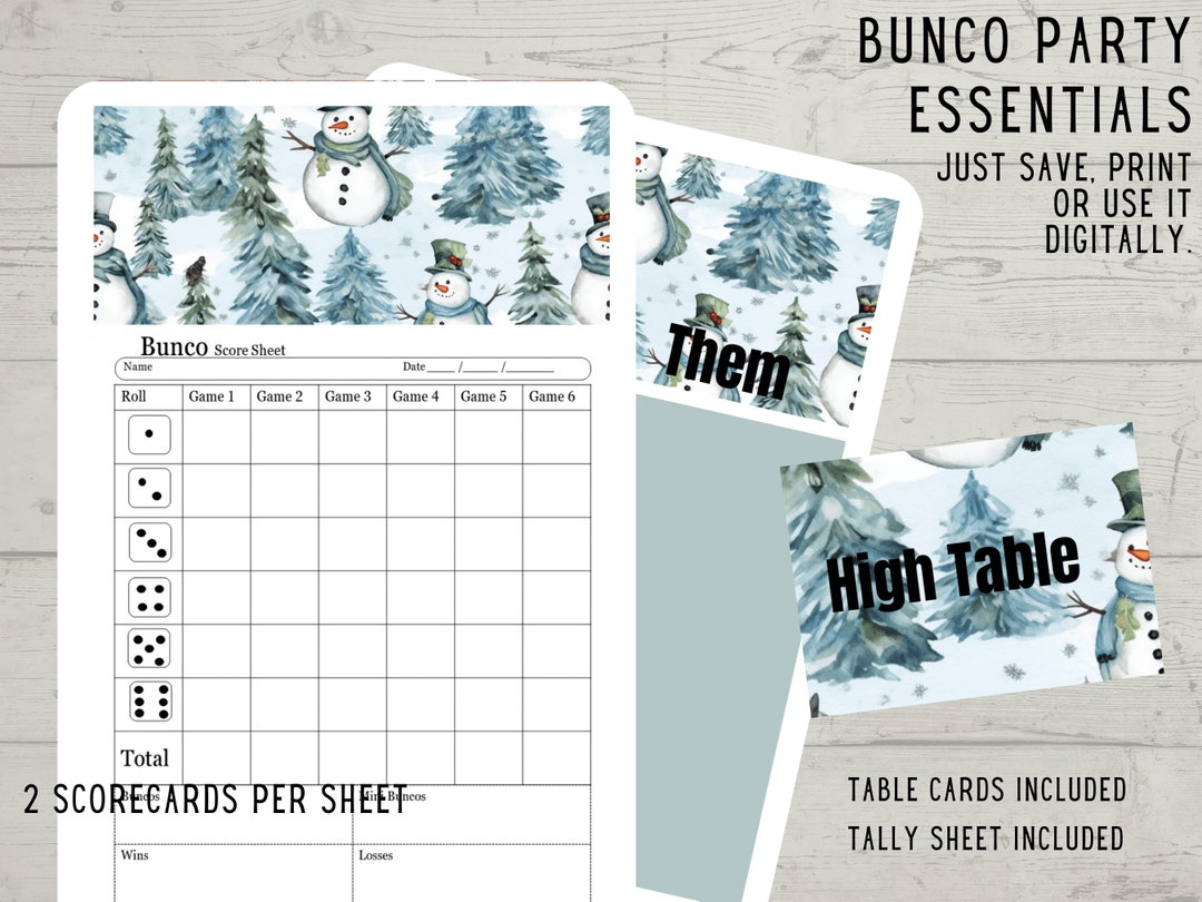 Winter Snowmen Mini Bunco Printable Game Set - Perfect for Small Party ...