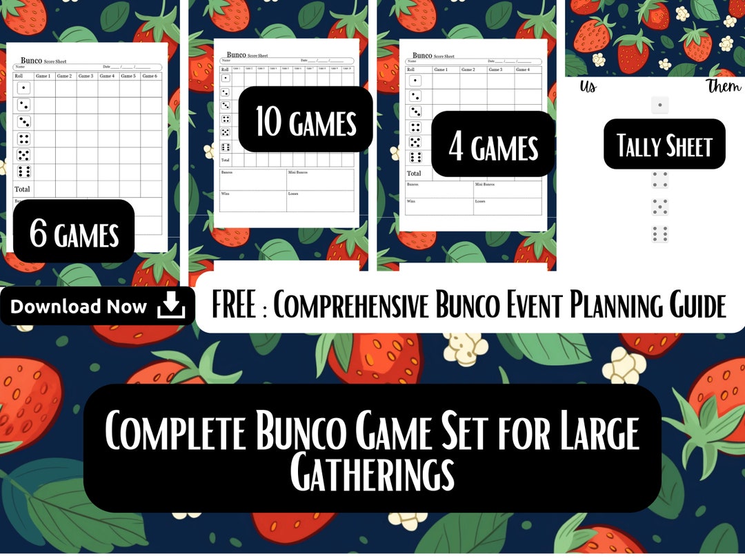 Spring Summer Strawberries Strawberry Fruits Themed Bunco Score Sheets ...