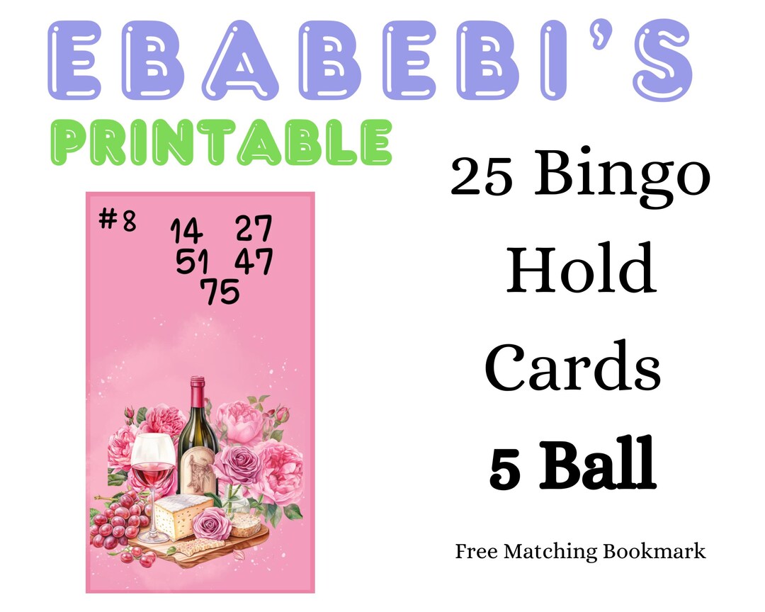 Pink Wine Flowers Bingo Hold Cards With Master and Call Sheet 1-25 ...