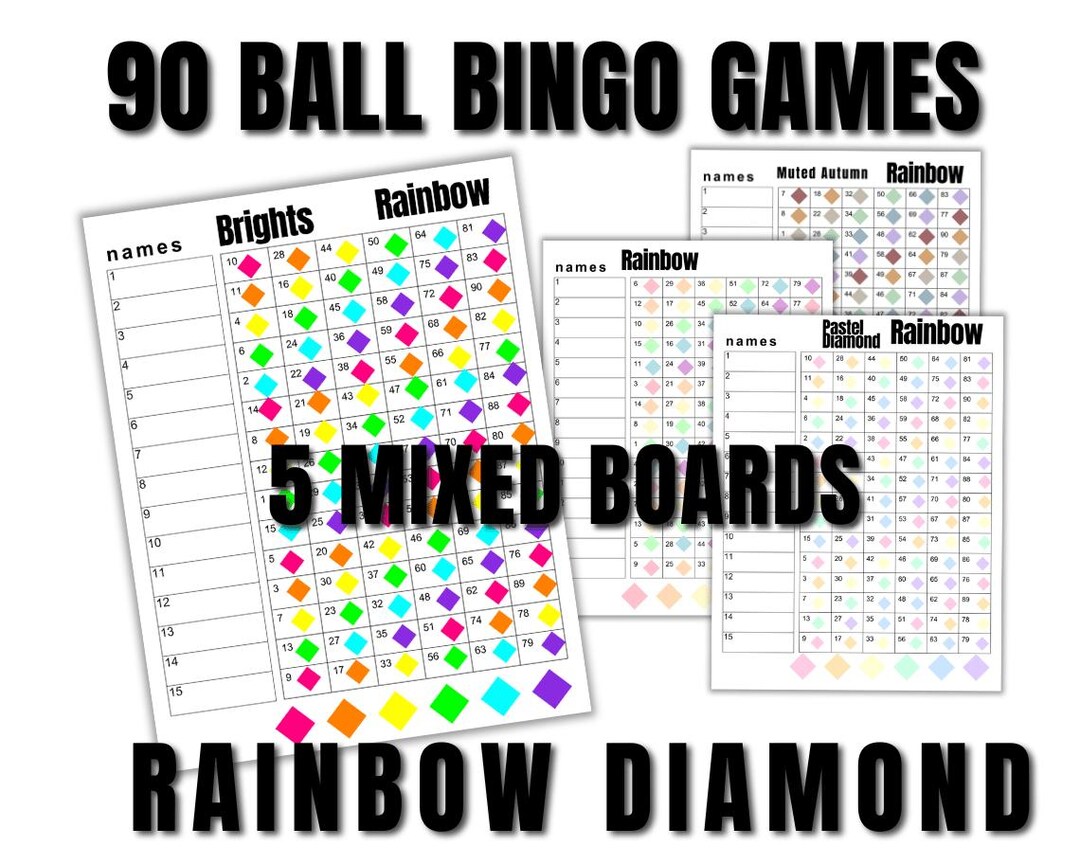 Rainbow Bingo Bundle 5 Pack Unique Mixed Bingo Boards -instant Download ...
