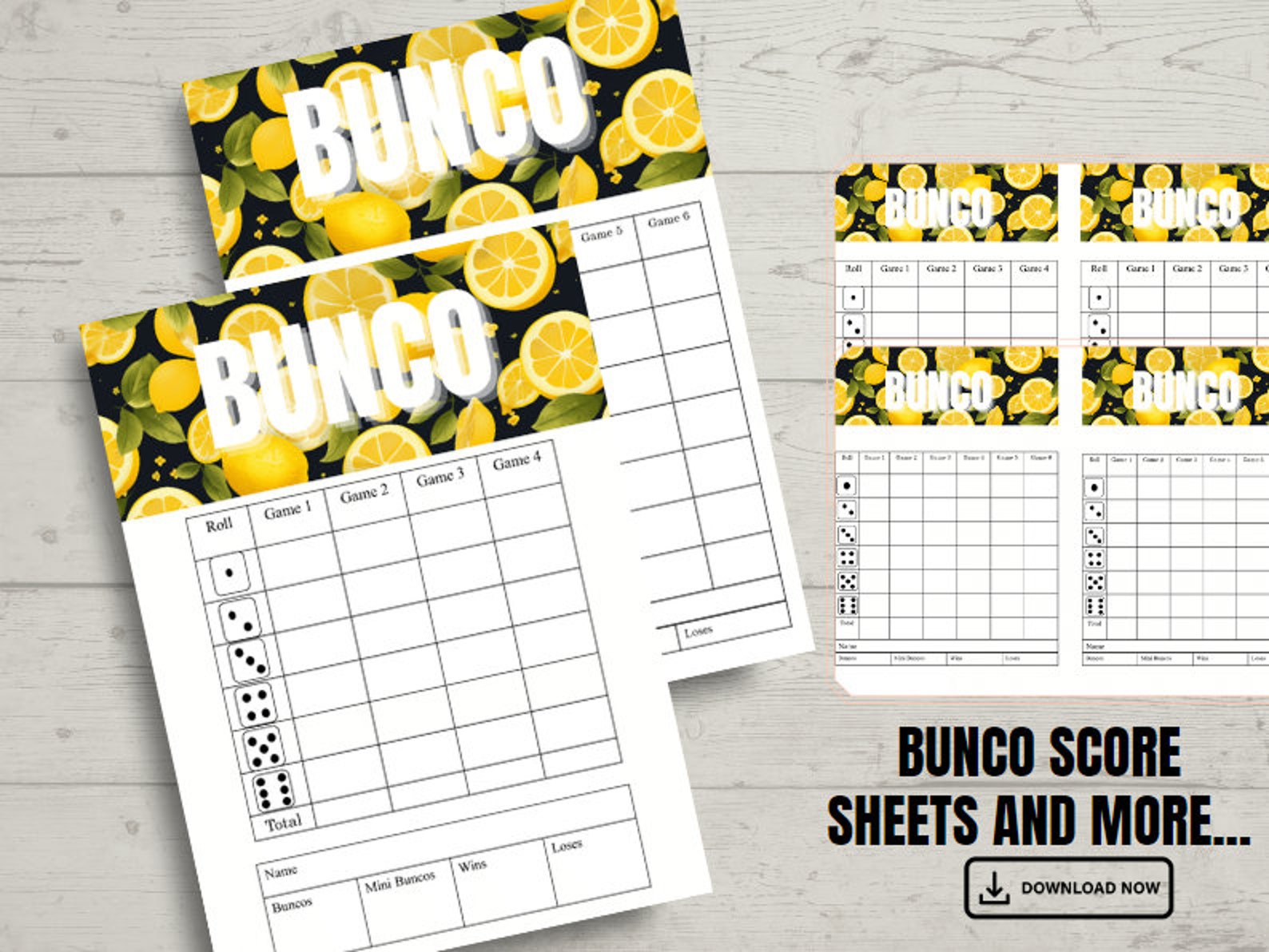 Lemon Spring Summer Printable Bunco Score Sheets Set for Ultimate Game ...