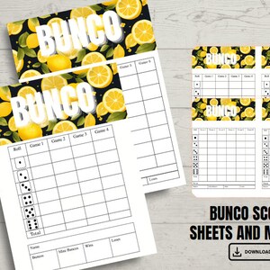 Lemon Spring Summer Printable Bunco Score Sheets Set for Ultimate Game ...