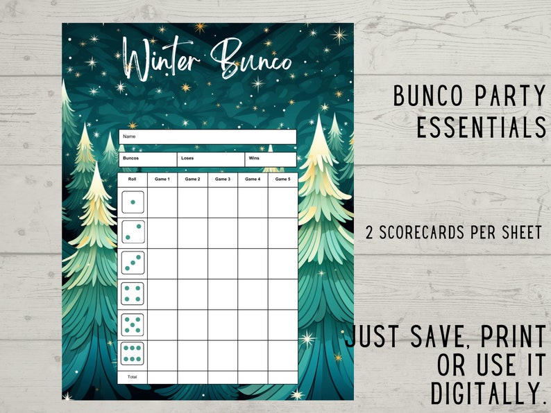 Christmas Bunco Winter Trees Snow Holiday Printable Score Sheet Card ...