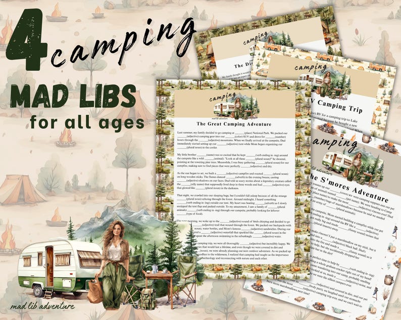 Camping Mad Libs Bundle - 4 Funny Stories for Kids & Families ...