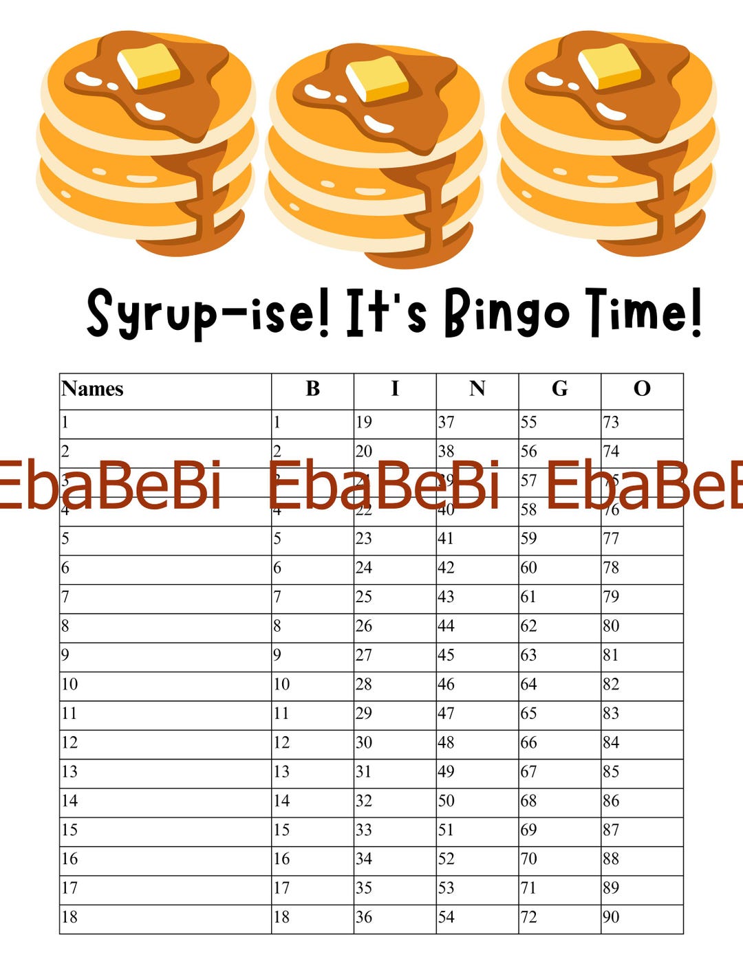 Bingo Boards - Instant Download -bingo Cards 18 Line Bingo 90 Balls ...