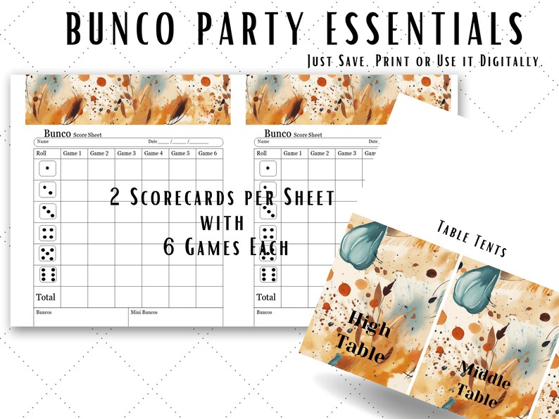 Abstract Fall Mini Bunco Printable Game Set - Perfect for Small Party ...