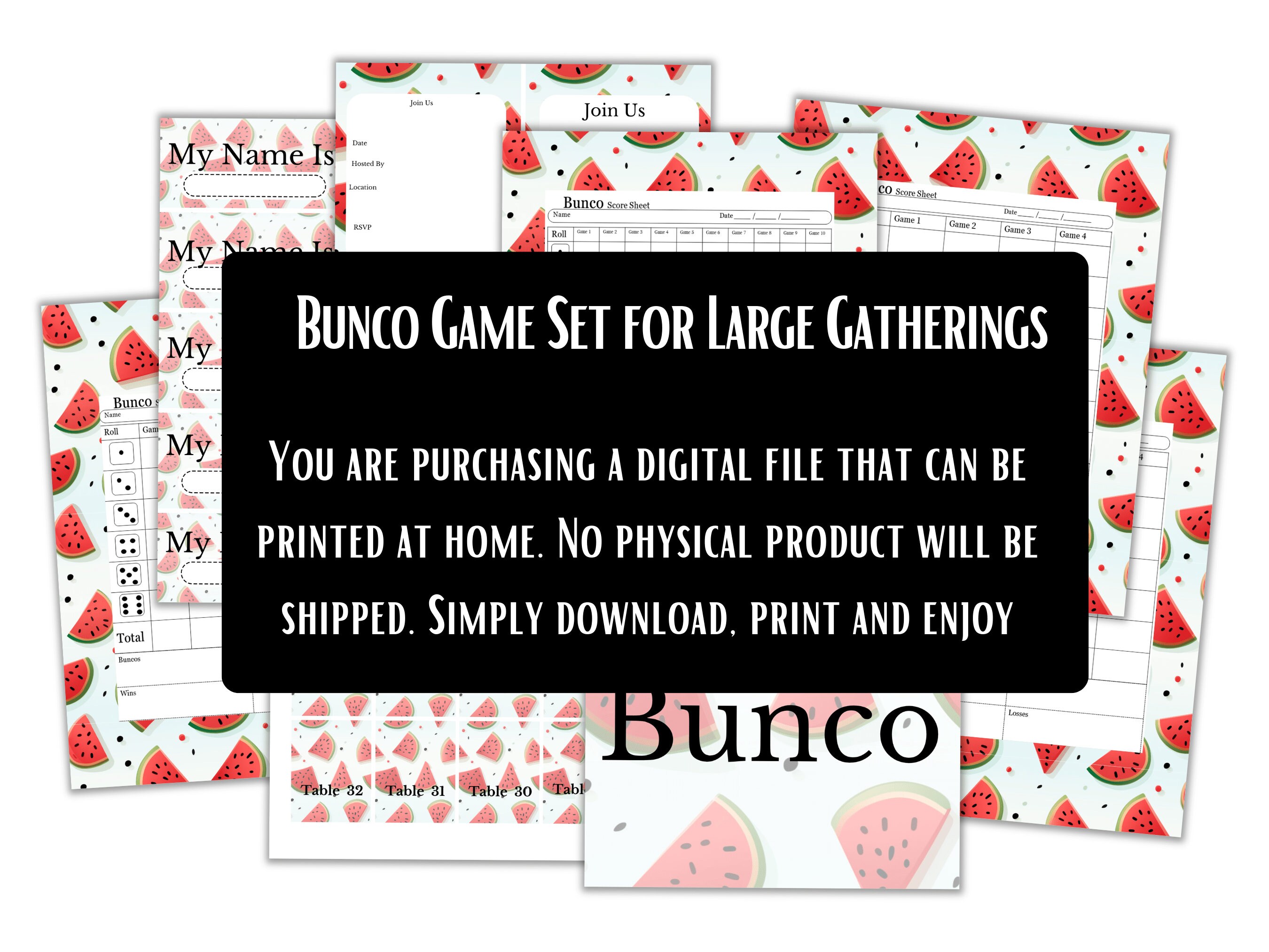 Watermelon Spring Summer Picnic Bunco Score Sheets Set Perfect for ...