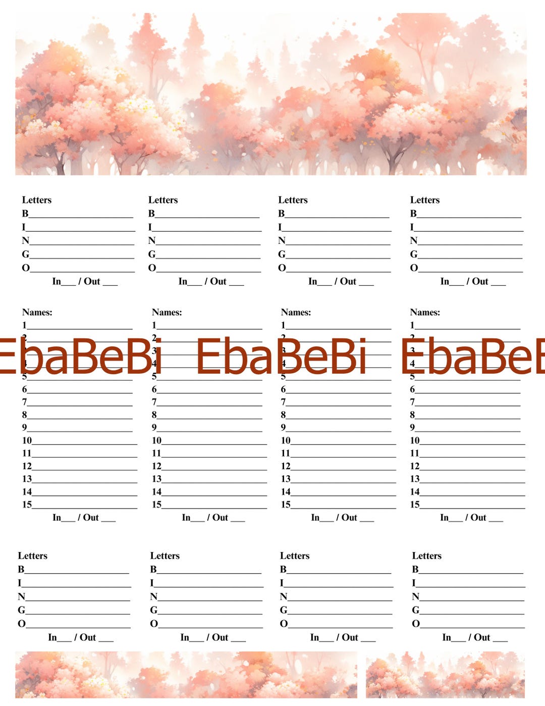 15 Line Bingo Letter Bingo Notebook Page | With 12 Printable Adult ...
