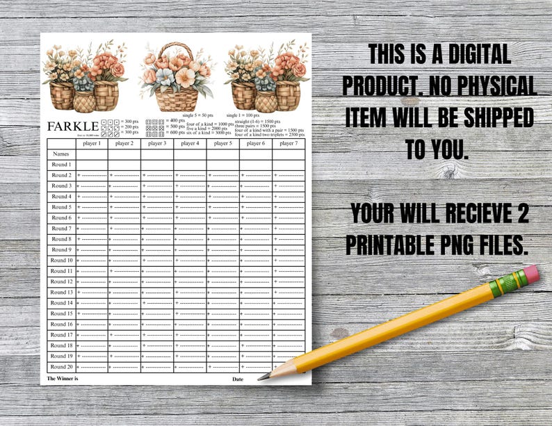 Farkle Score Sheet Printable – Cute Dice Game Scorecard for Family Game ...