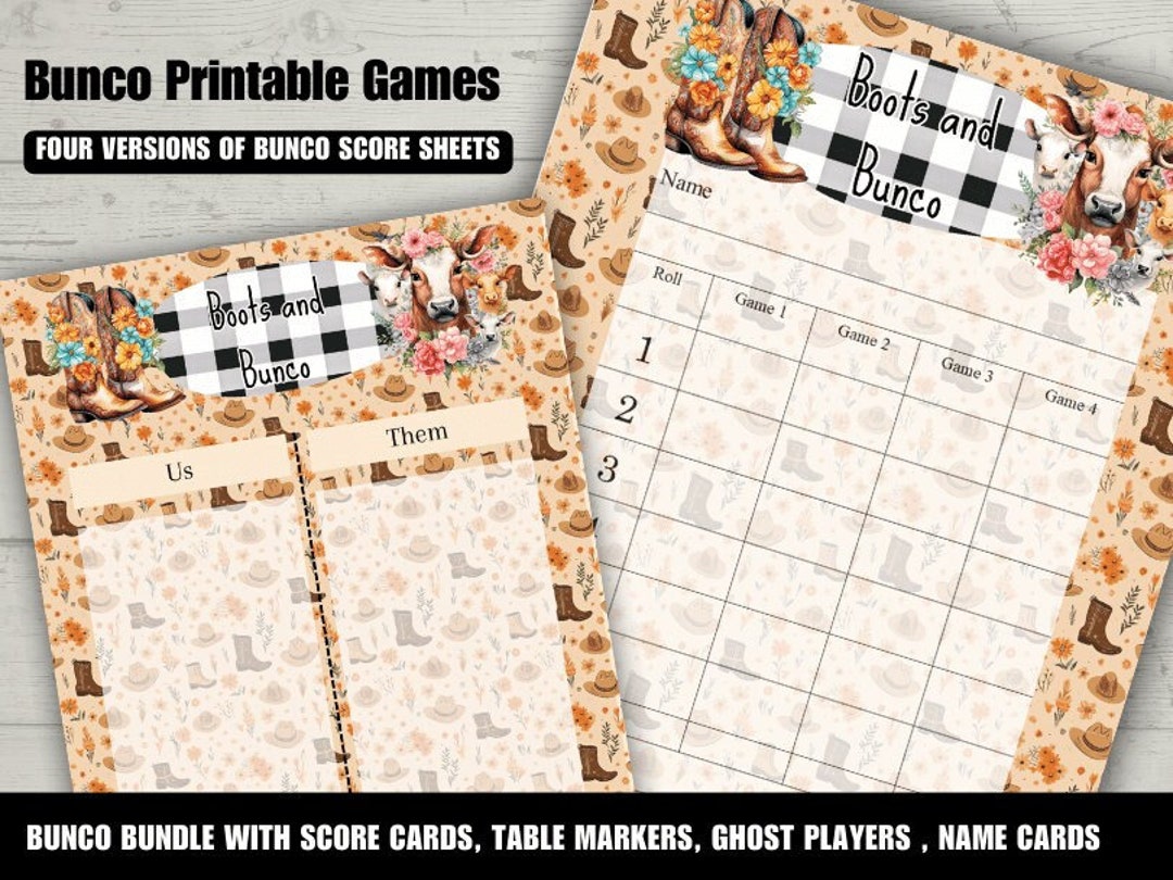 Western Bunco Wild West Cowgirl Cowboy 4 Games, Table Cards, Table ...