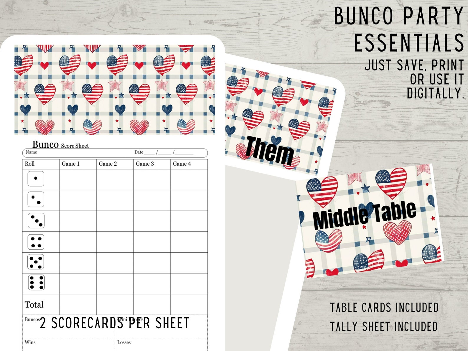 Fourth of July Themed Bunko USA Flag America Red White Blue Bunco Party ...