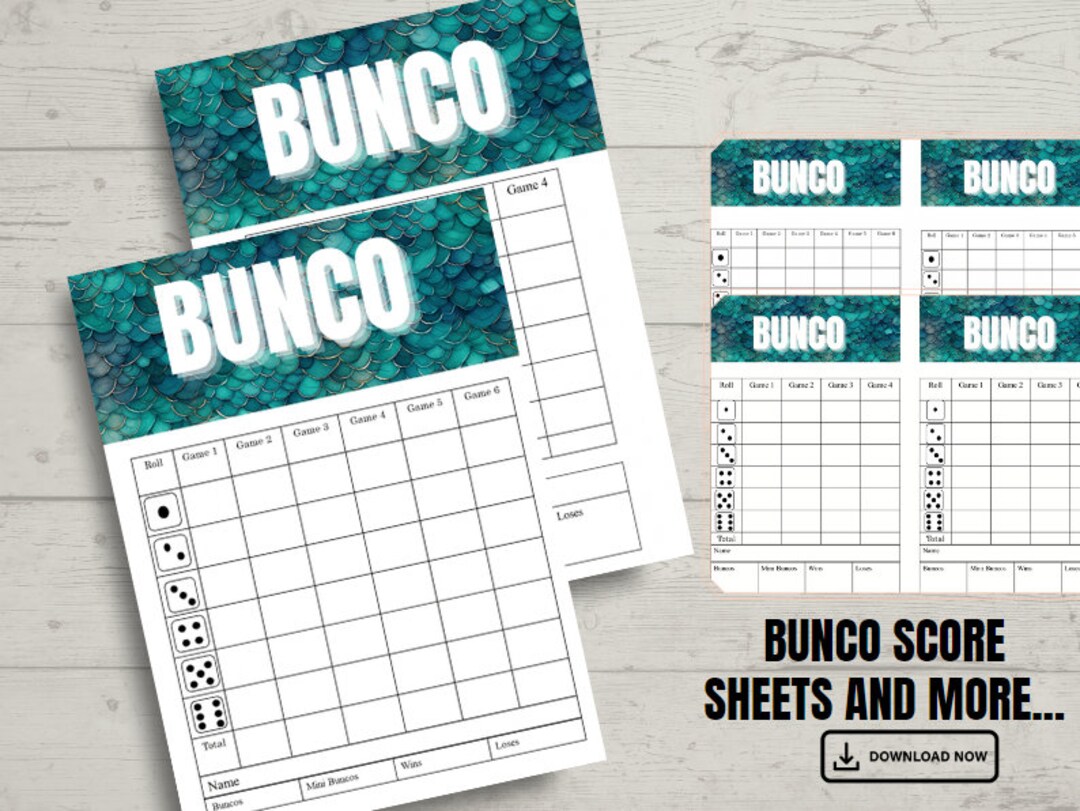 Mermaid Ocean-themed Dark Blue Printable Bunco Score Sheets Set for ...