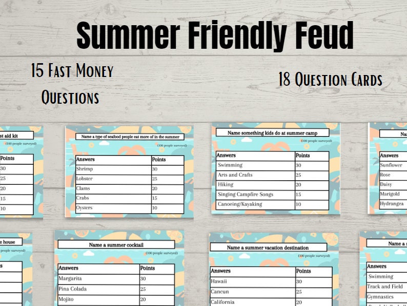 Printable Summer Themed Feud Style Trivia Game for Ultimate Game Night ...