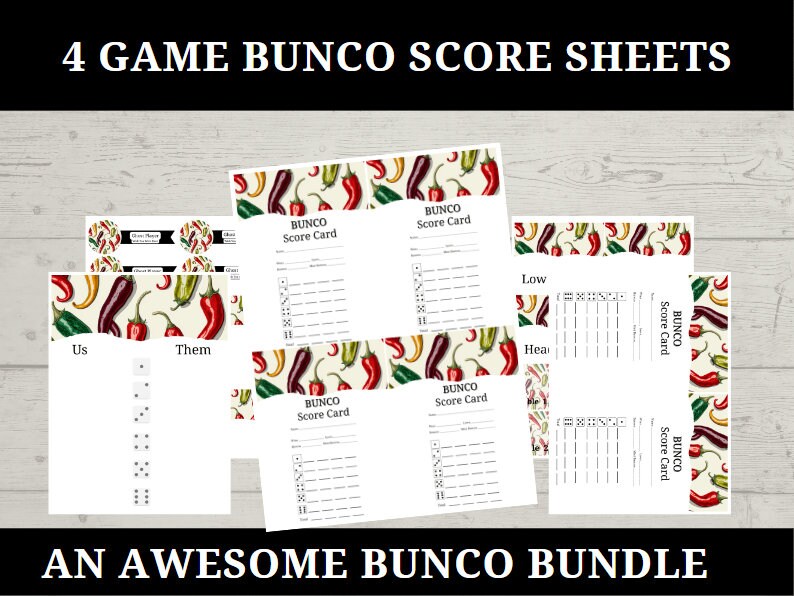 Food Cooking Dinner Complete Bunco Score Sheets Cards and Party Bundle ...