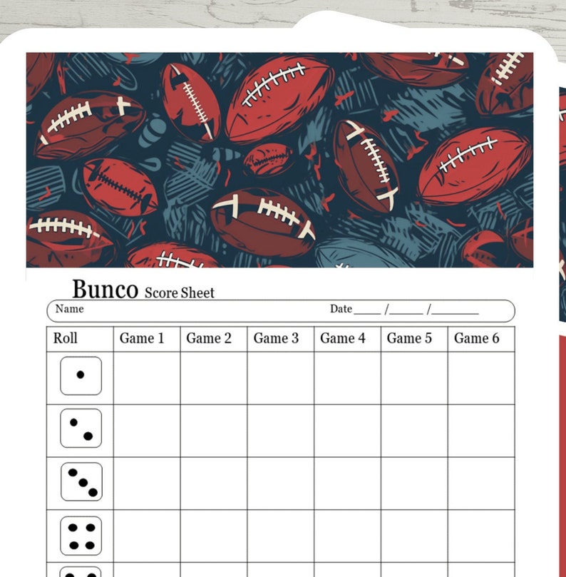 Football Bunco Party Essentials - Score Sheets, Table Tents, and More ...