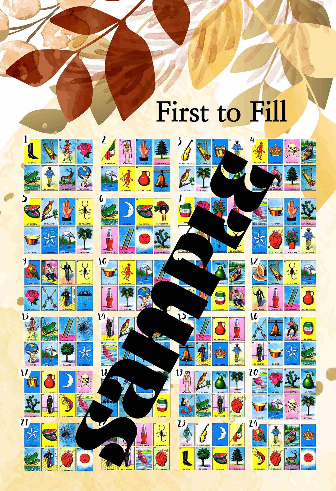 Digital Loteria Board Game Printable Mexican Bingo Card First to Fill ...