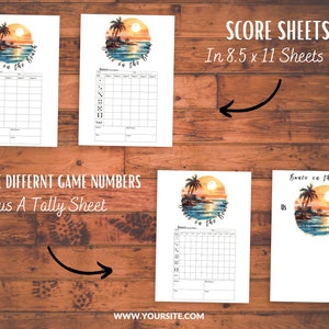 Beach Summer Travel Ocean Sea Life Palm Trees Printable Bunco Score ...