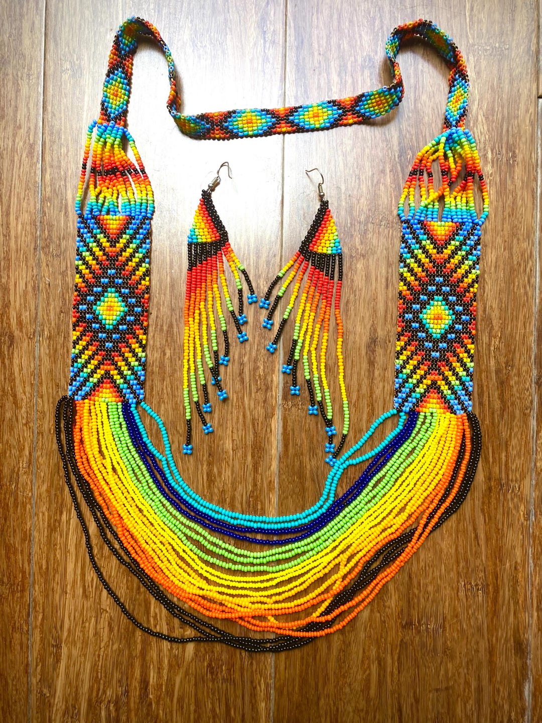 Peruvian Beaded Artisanal Necklaces, Earrings + Bracelets: Rainbow ...