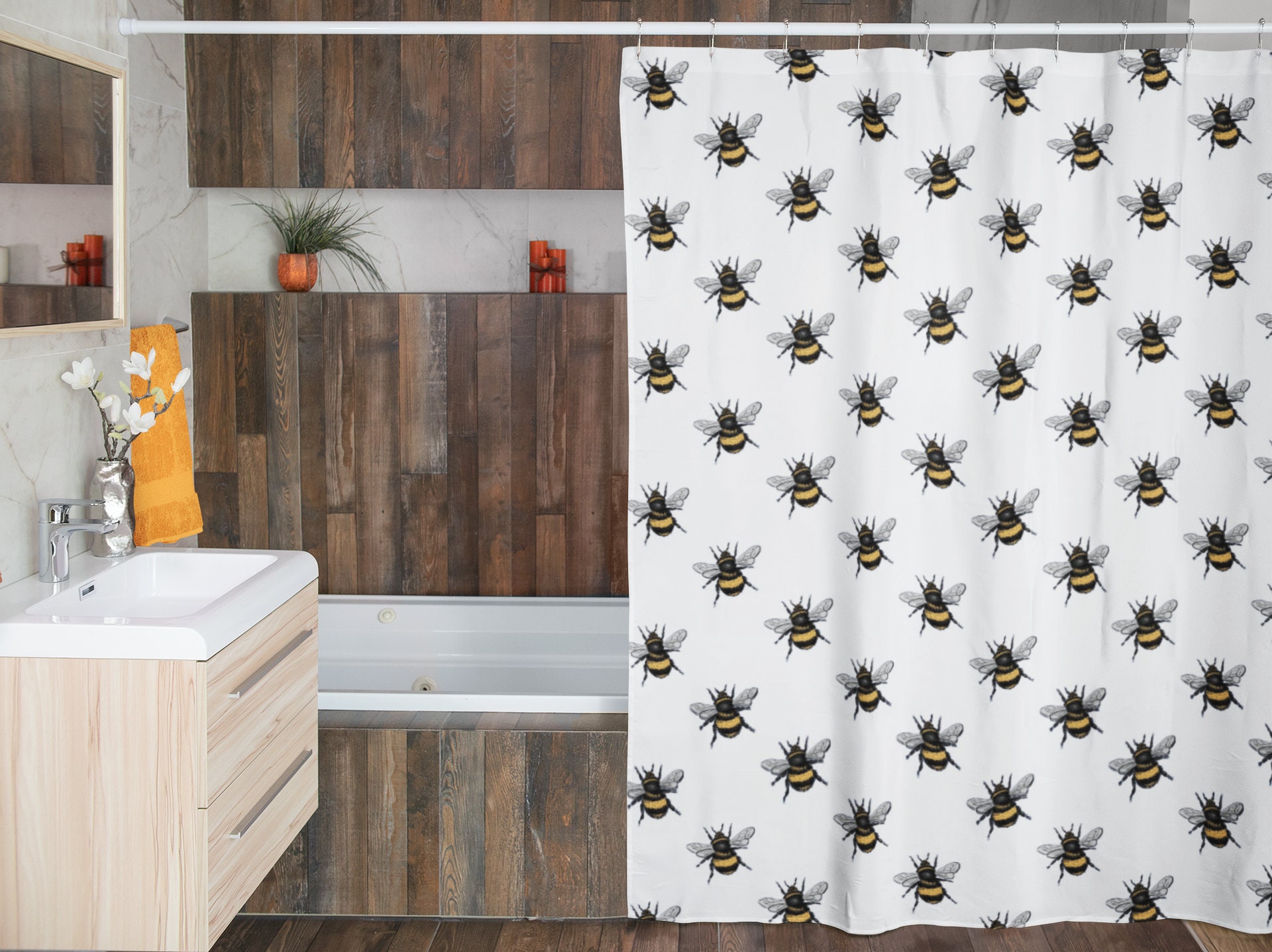 Shower Curtain Shower Curtains Bee Bathroom Decor Bath - Etsy