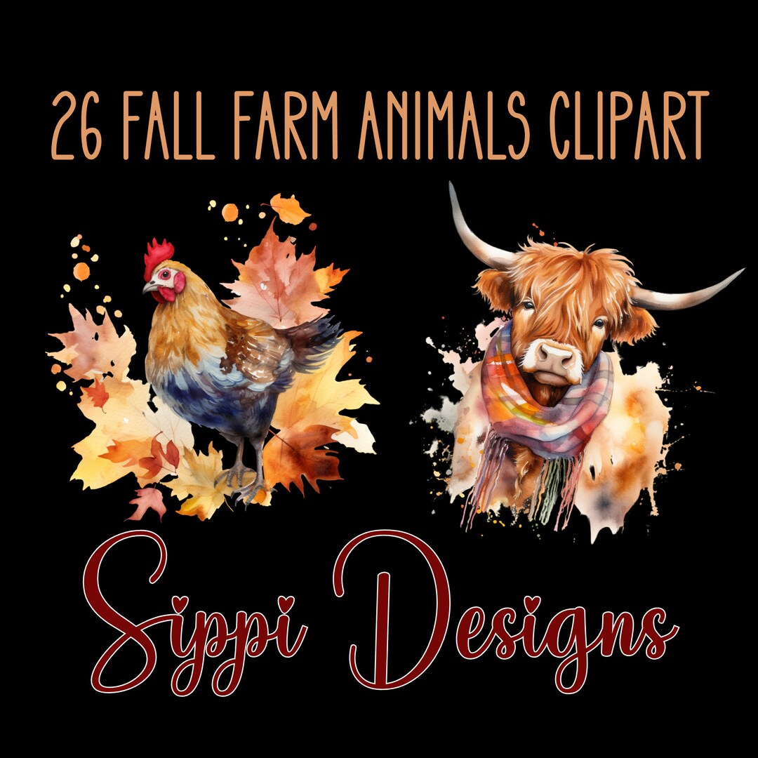 Fall Farm Animal Clipart, Farm Animals, Animal Clipart, Sublimation ...