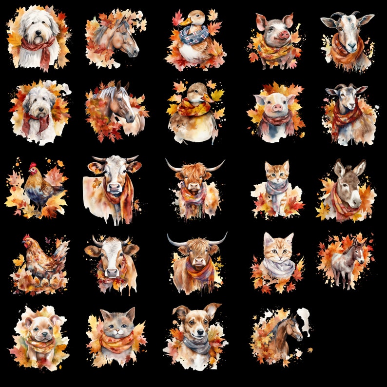 Fall Farm Animal Clipart, Farm Animals, Animal Clipart, Sublimation ...