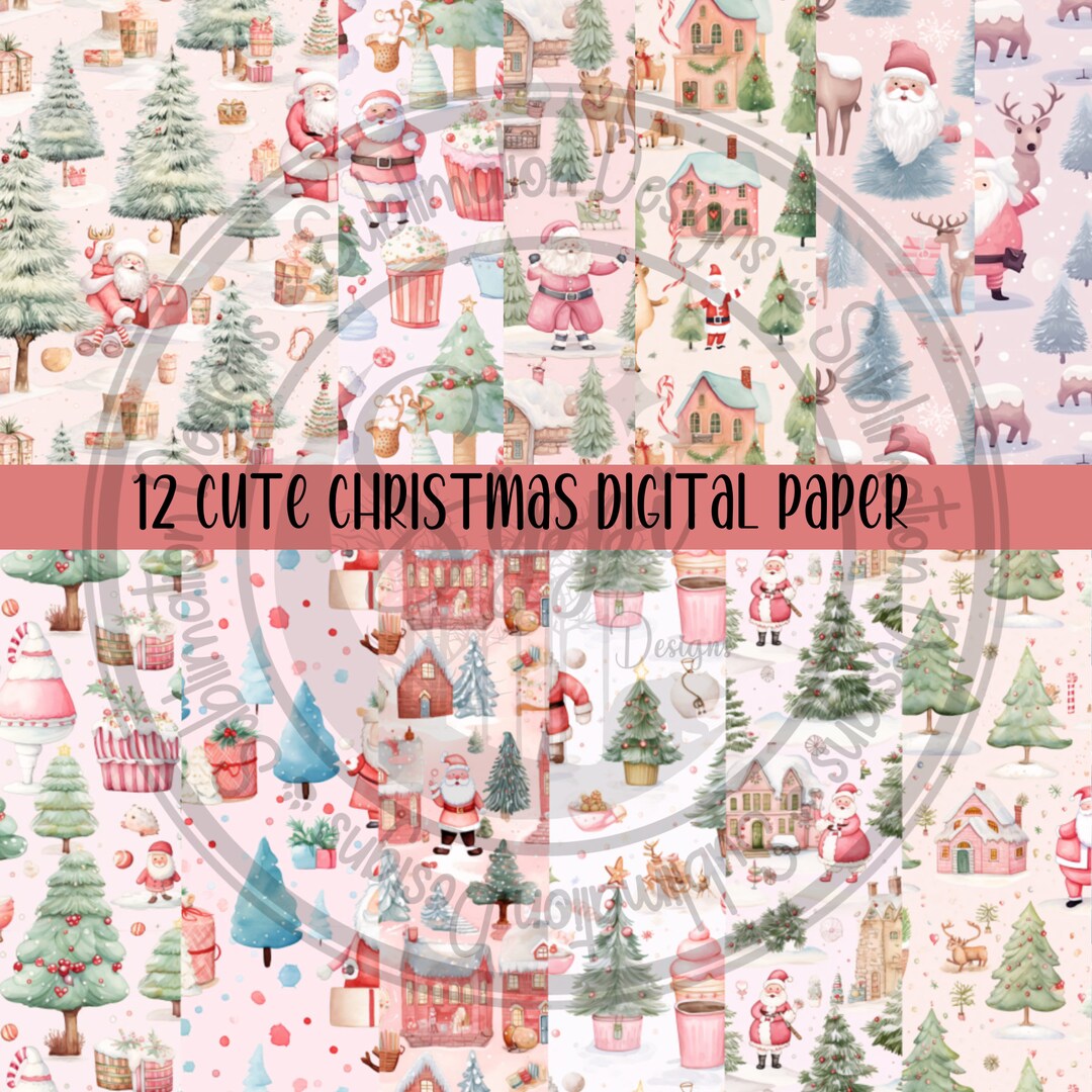 12 Digital Christmas Paper, Christmas Digital Paper, Instant Download ...