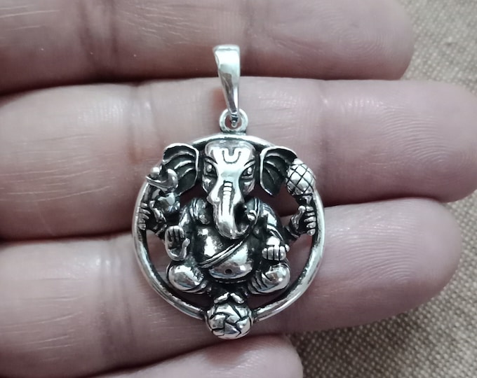 Ganesha Pendant, Ganesha With Weapons, Shiva's Son Pendant, Sterling ...