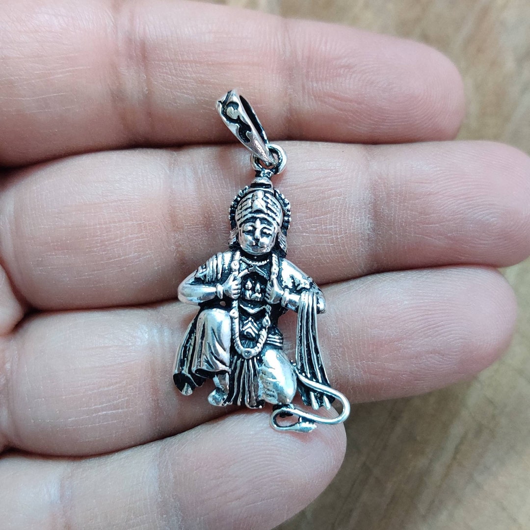 Hanuman Pendant, Sterling Silver, Rama Sita in Heart, Rama Devotee, 925 ...