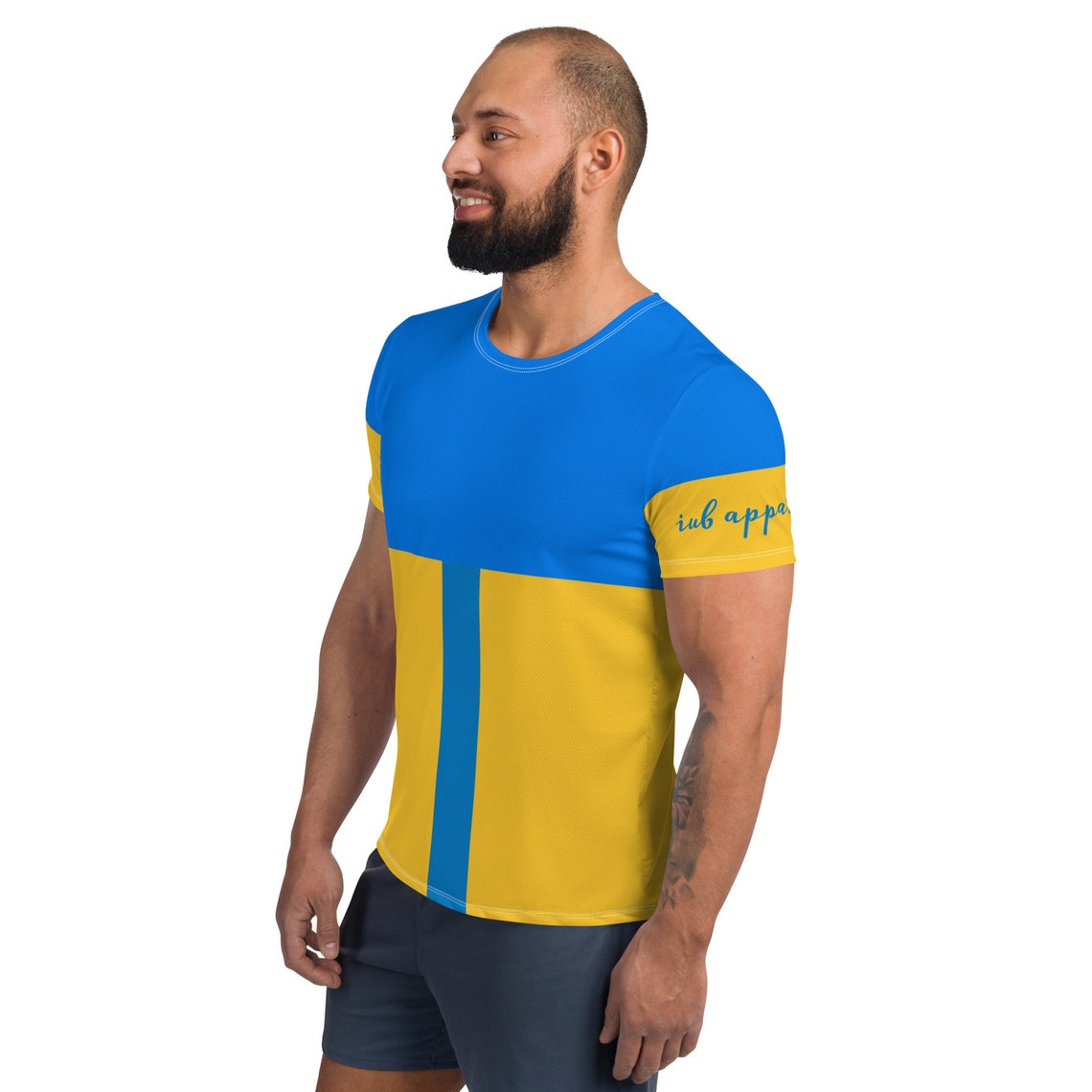 Sky Blue / Yellow Men's Designer Athletic T-shirt - Etsy