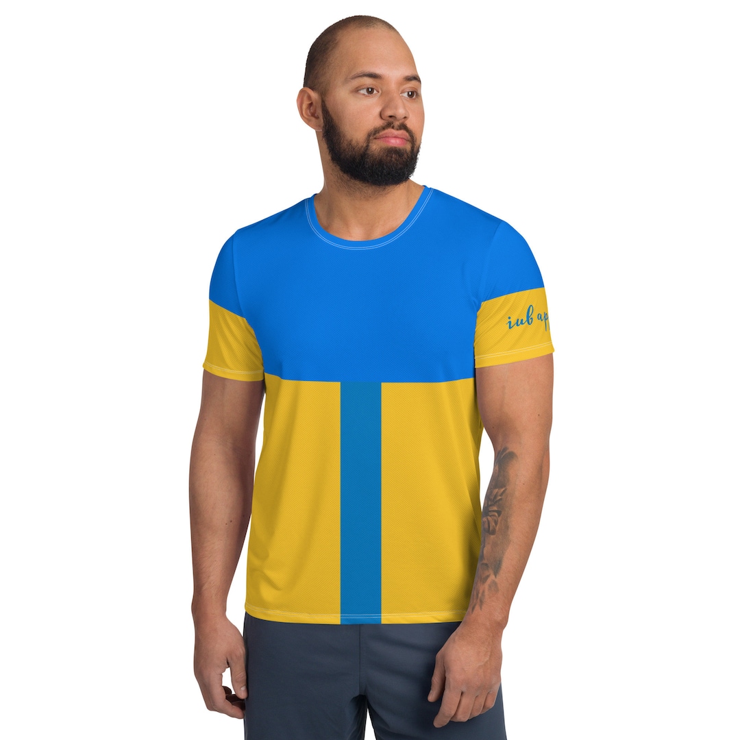 Sky Blue / Yellow Men's Designer Athletic T-shirt - Etsy