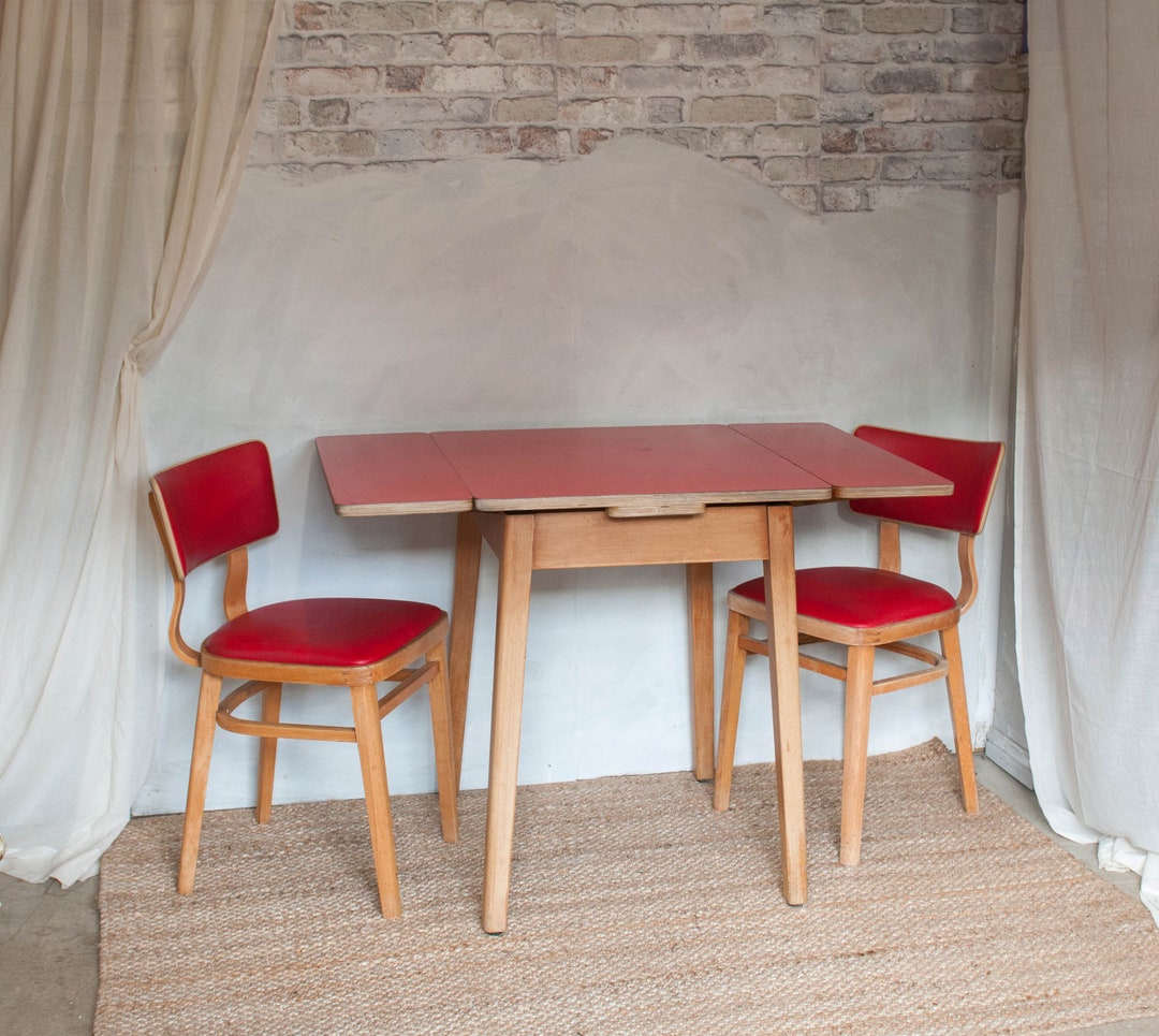 A Vintage 1960s Red Formica Table Extendable With 2 Chairs, Small Retro ...
