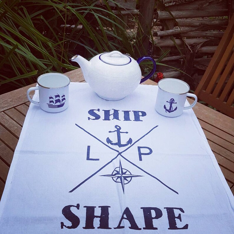 Nautical Printed Tea Towels Set of 3, Navy/white With Mixed or Same ...