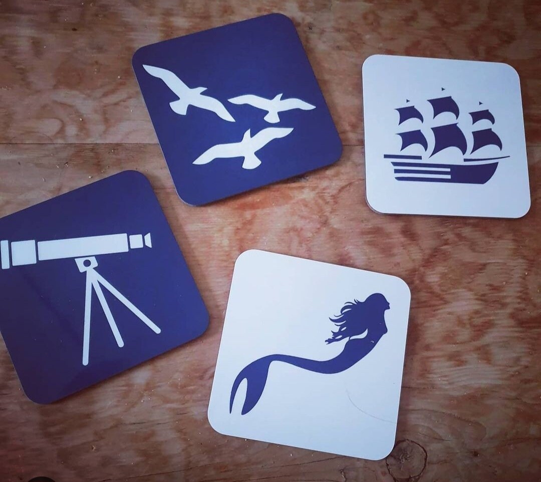 Square Nautical Coasters in Sets of 4-white With Navy Image or Navy ...