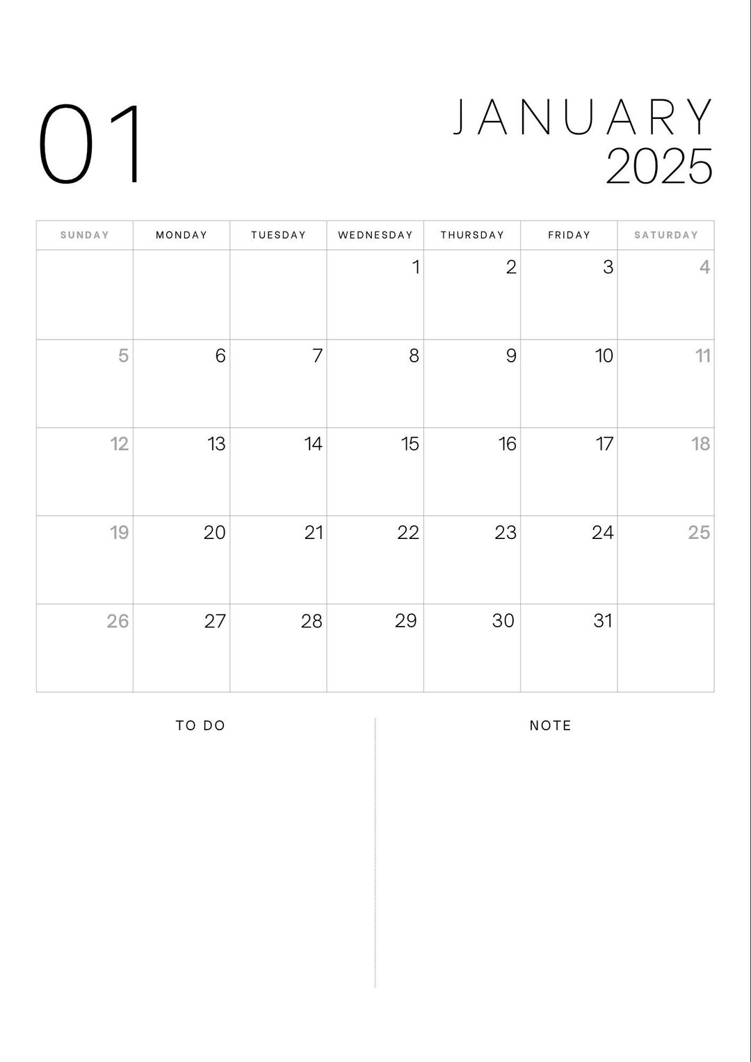 Simple Printable Calendar - Etsy