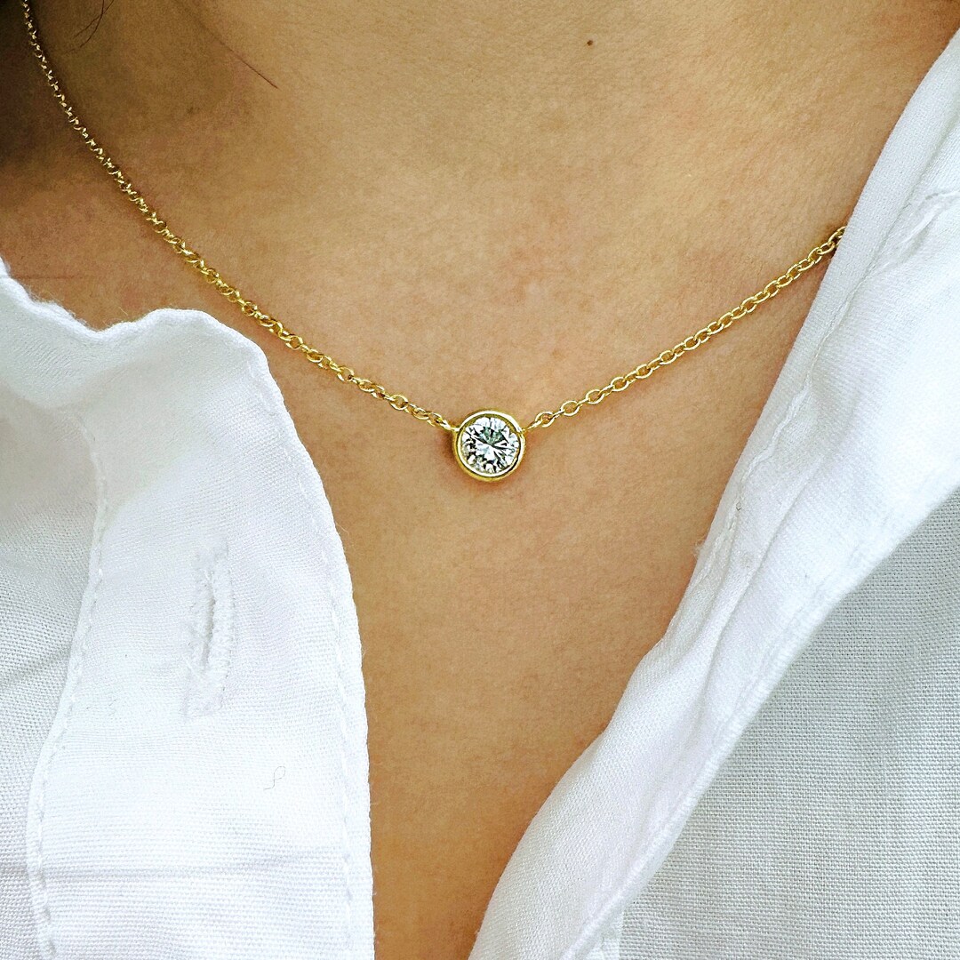 1 Ct Diamond Necklace, 14K Gold Round Lab Grown Diamond Solitaire ...