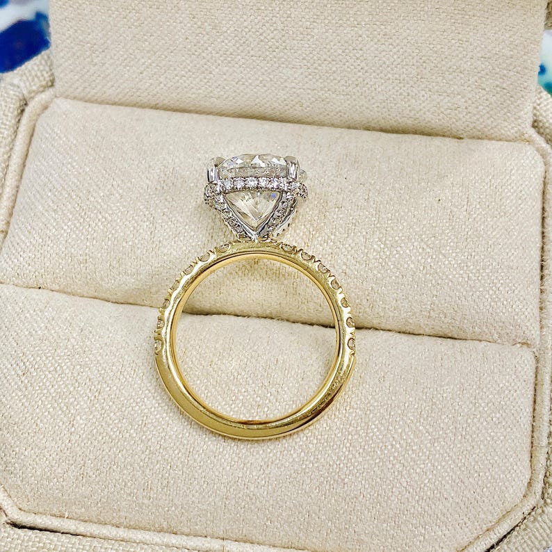 4 Carat Lab Grown Diamond Solitaire Ring: Two Tone Gold Hidden Halo - Etsy