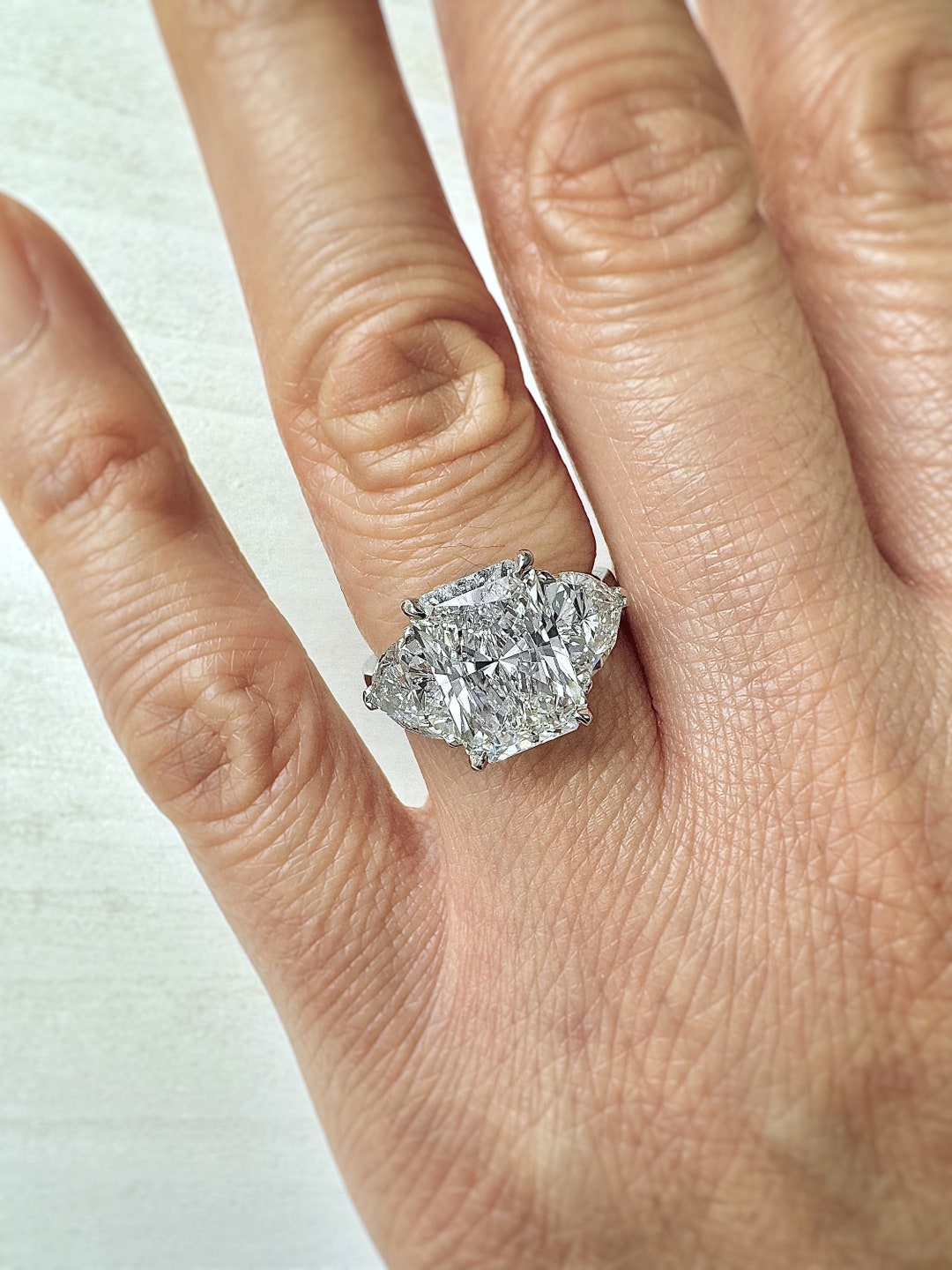 6 CT Total Radiant Cut Lab Grown Diamond Engagement Ring With Trilliant ...