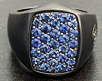 David Yurman Blue Sapphire Ring in Sterling Silver and Oxidized Titanium Etsy