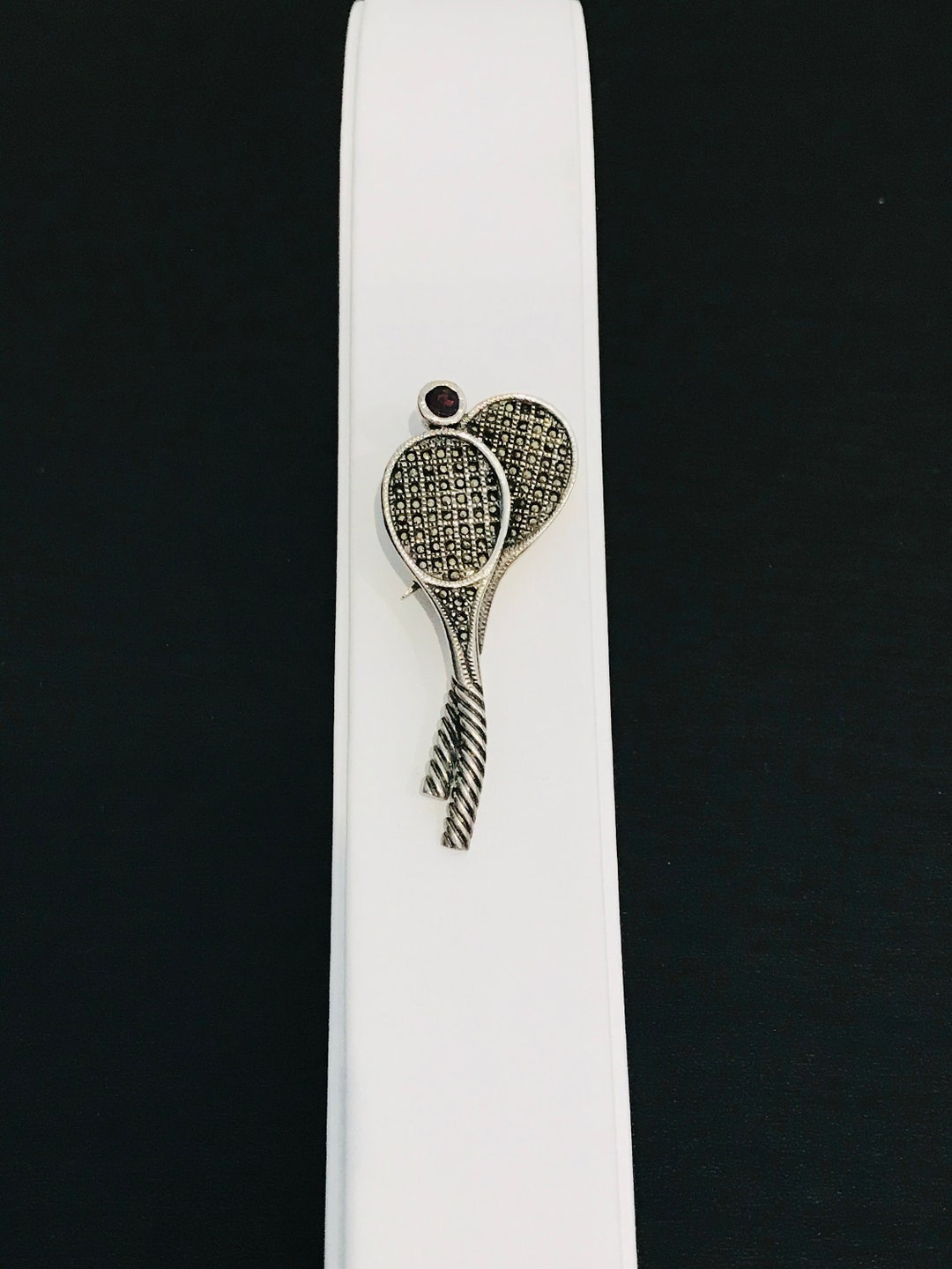 Vintage Tennis Racquet Pin/brooch in Sterling Silver With Garnet and ...