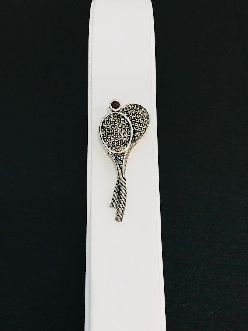 Vintage Tennis Racquet Pin/brooch in Sterling Silver With Garnet and ...