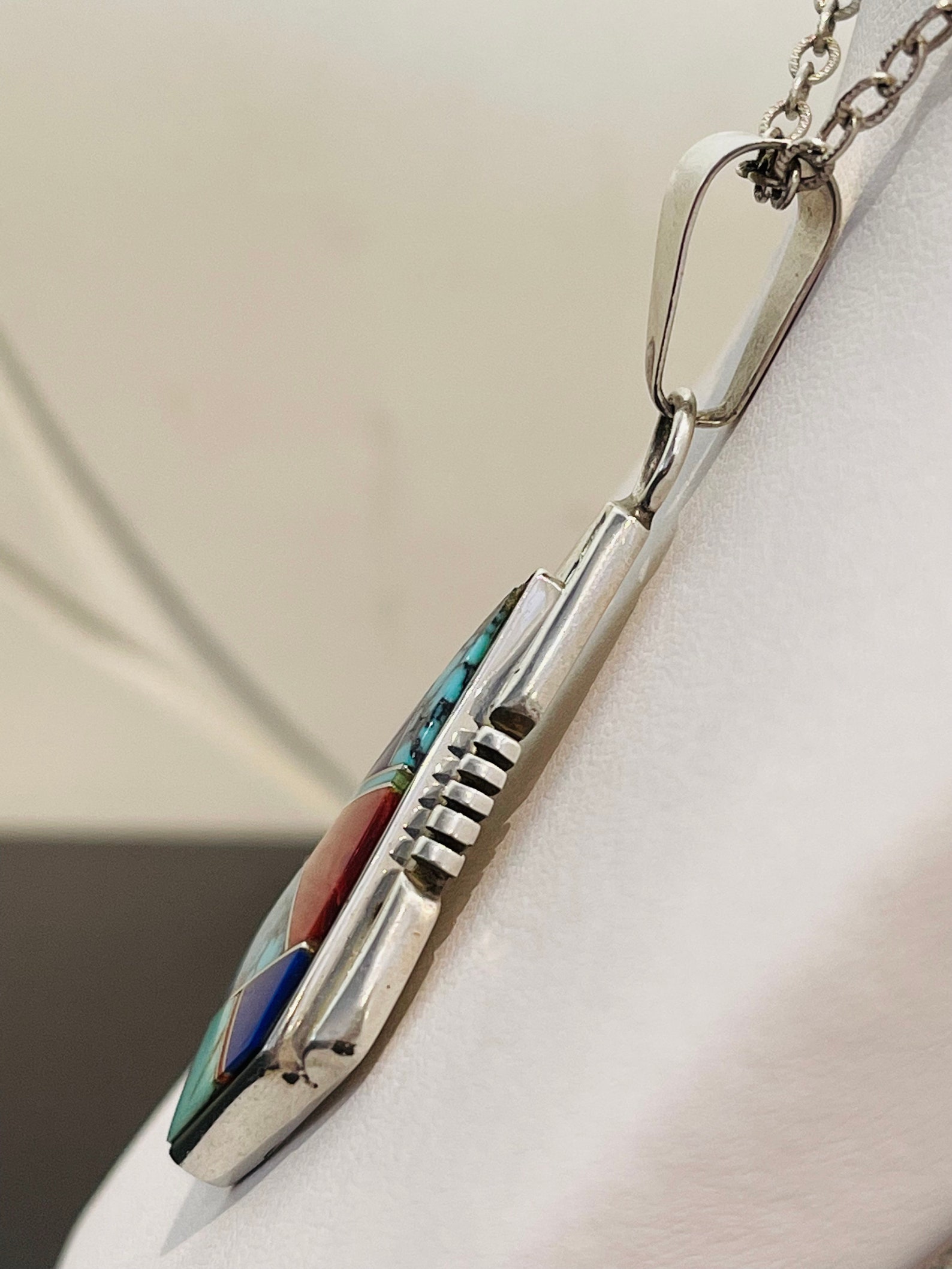 Signed Navajo Inlay Pendant With Turquoise Lapis and Coral in - Etsy