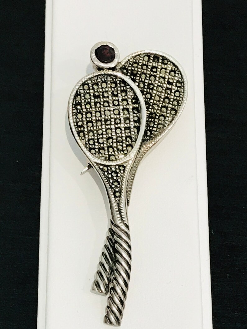Vintage Tennis Racquet Pin/brooch in Sterling Silver With Garnet and ...