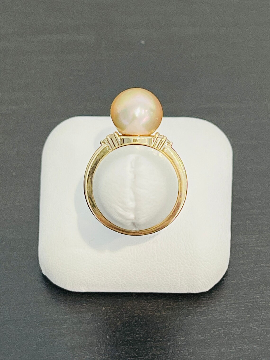 10 MM Peach Pearl and Diamond Ring in 14K Yellow Gold - Etsy