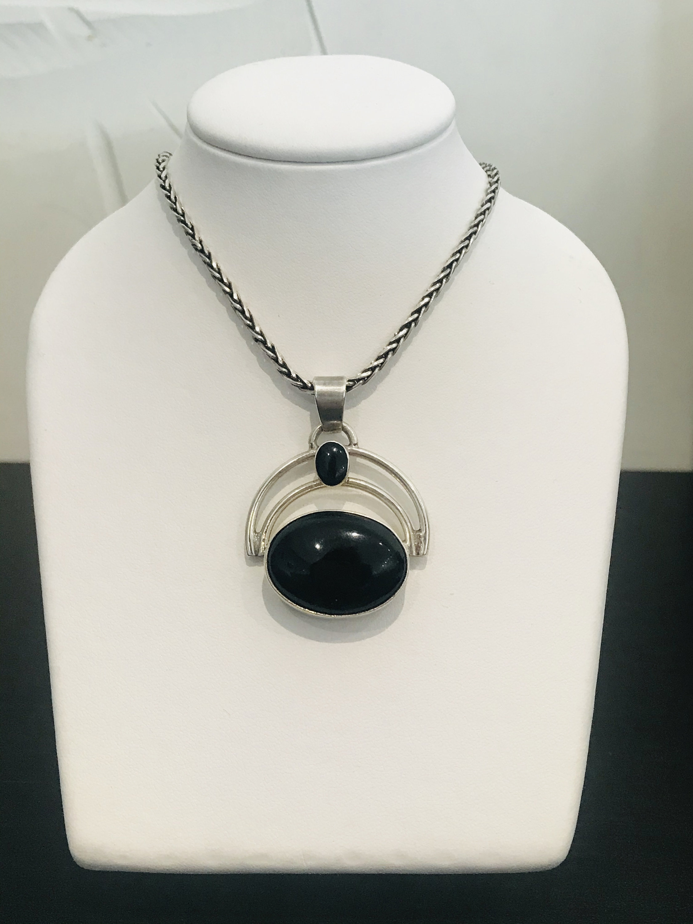 Double Black Onyx Statement Necklace on Gorgeous Woven Chain in ...