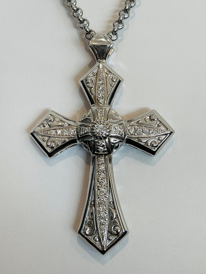 LARGE Diamond & 14K White Gold Custom Made Cross - Etsy