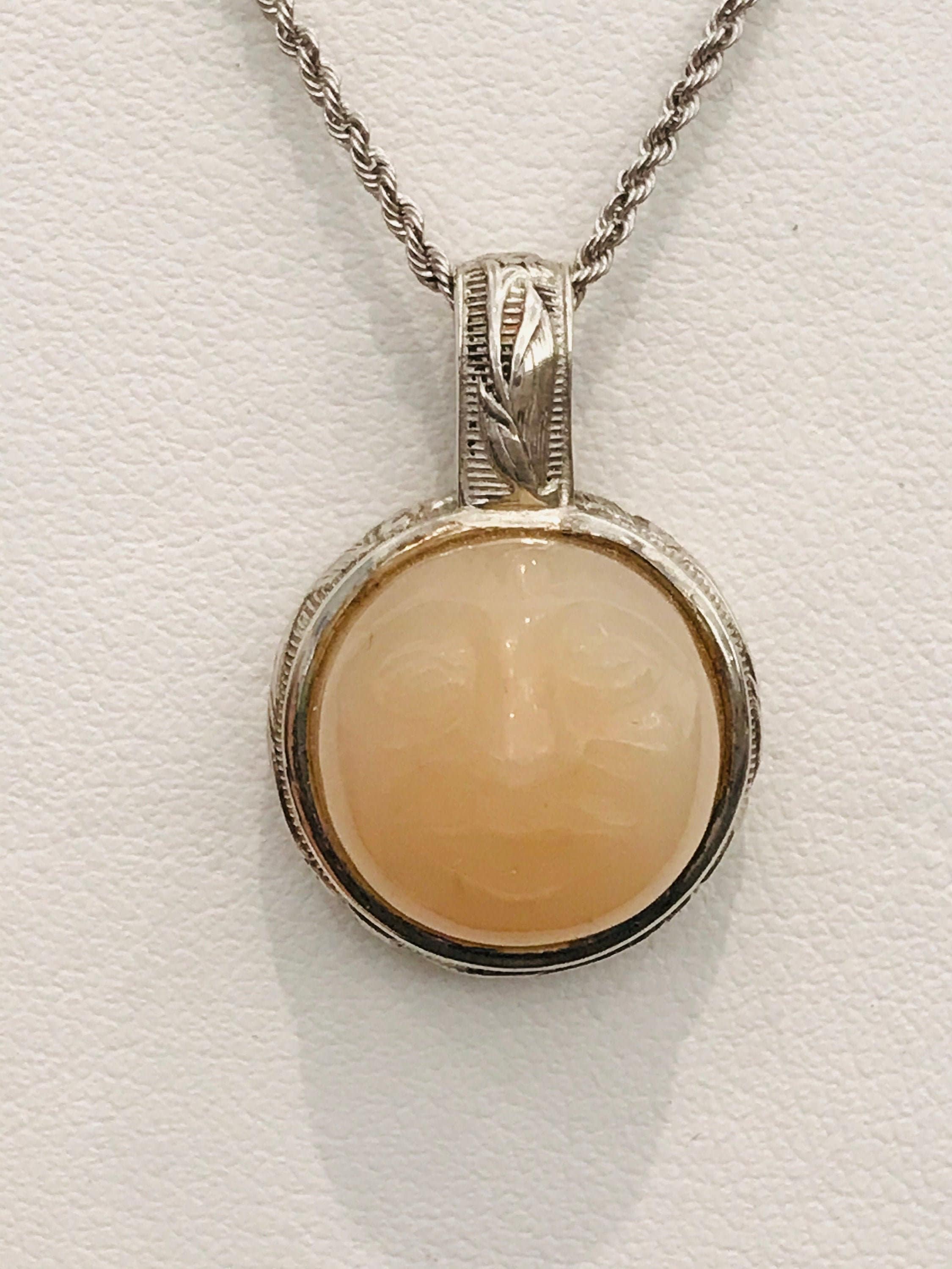Whimsical Man in the Moon Carved Moonstone Custom Made Pendant in ...