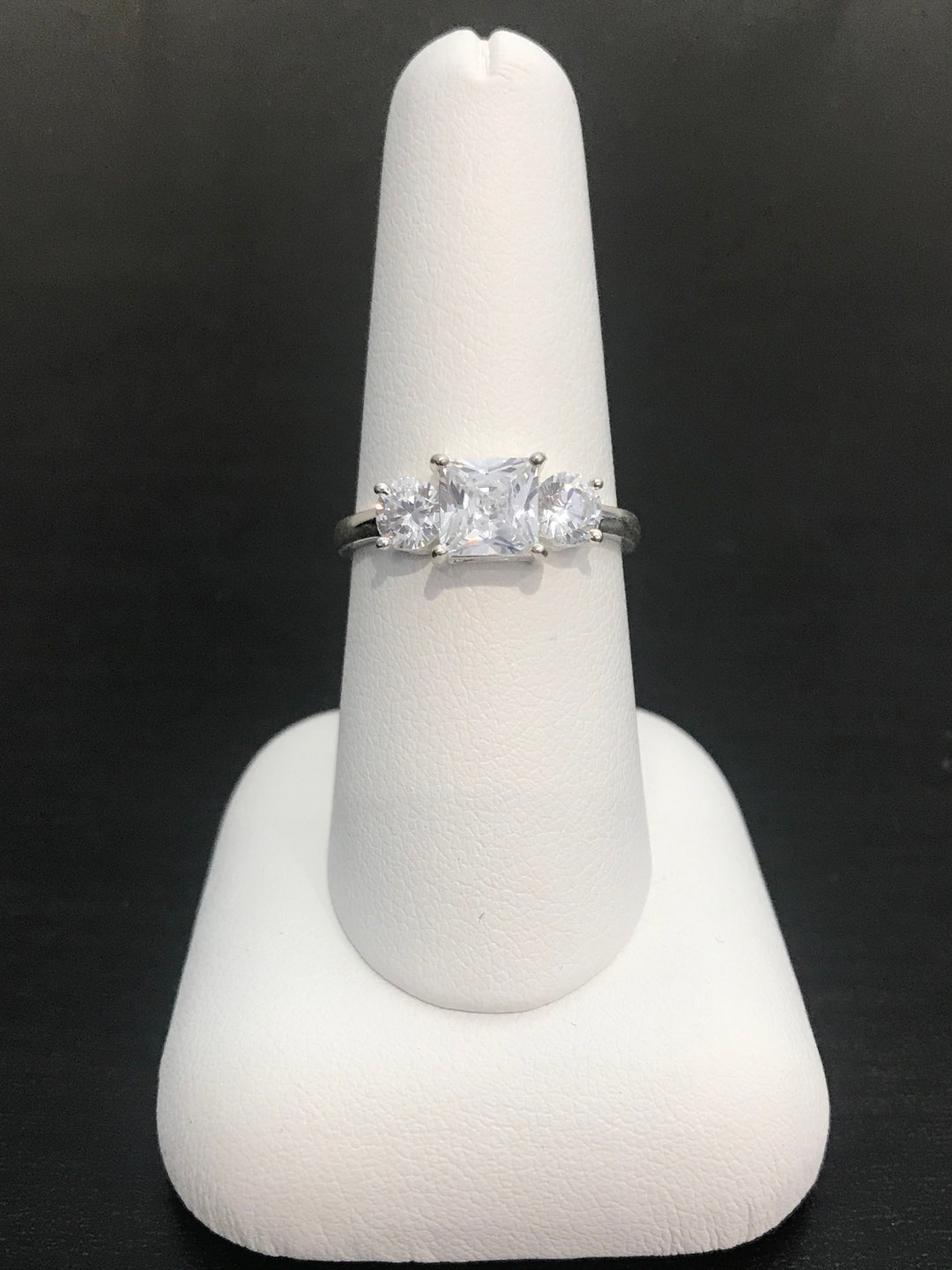 Princess Cut Three Stone Sterling Cubic Zirconia Engagement Ring - Etsy