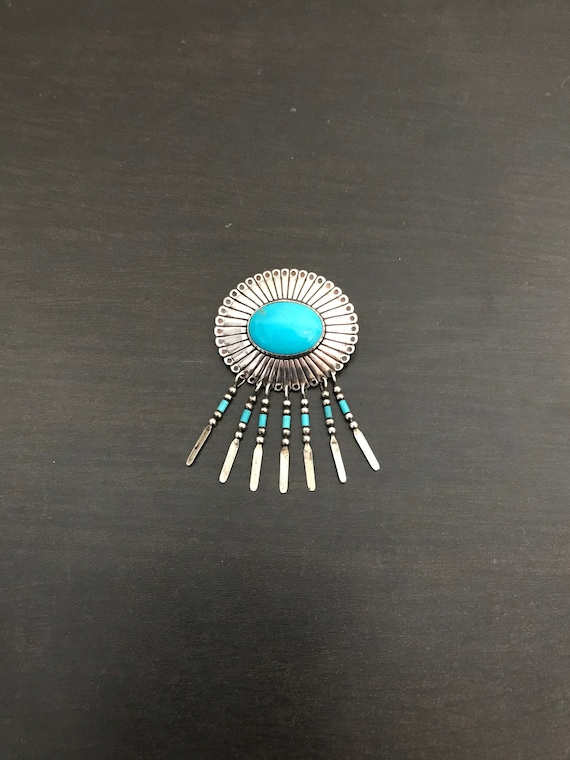Native American Pin in Sterling w Small Turquoise & S… - Gem