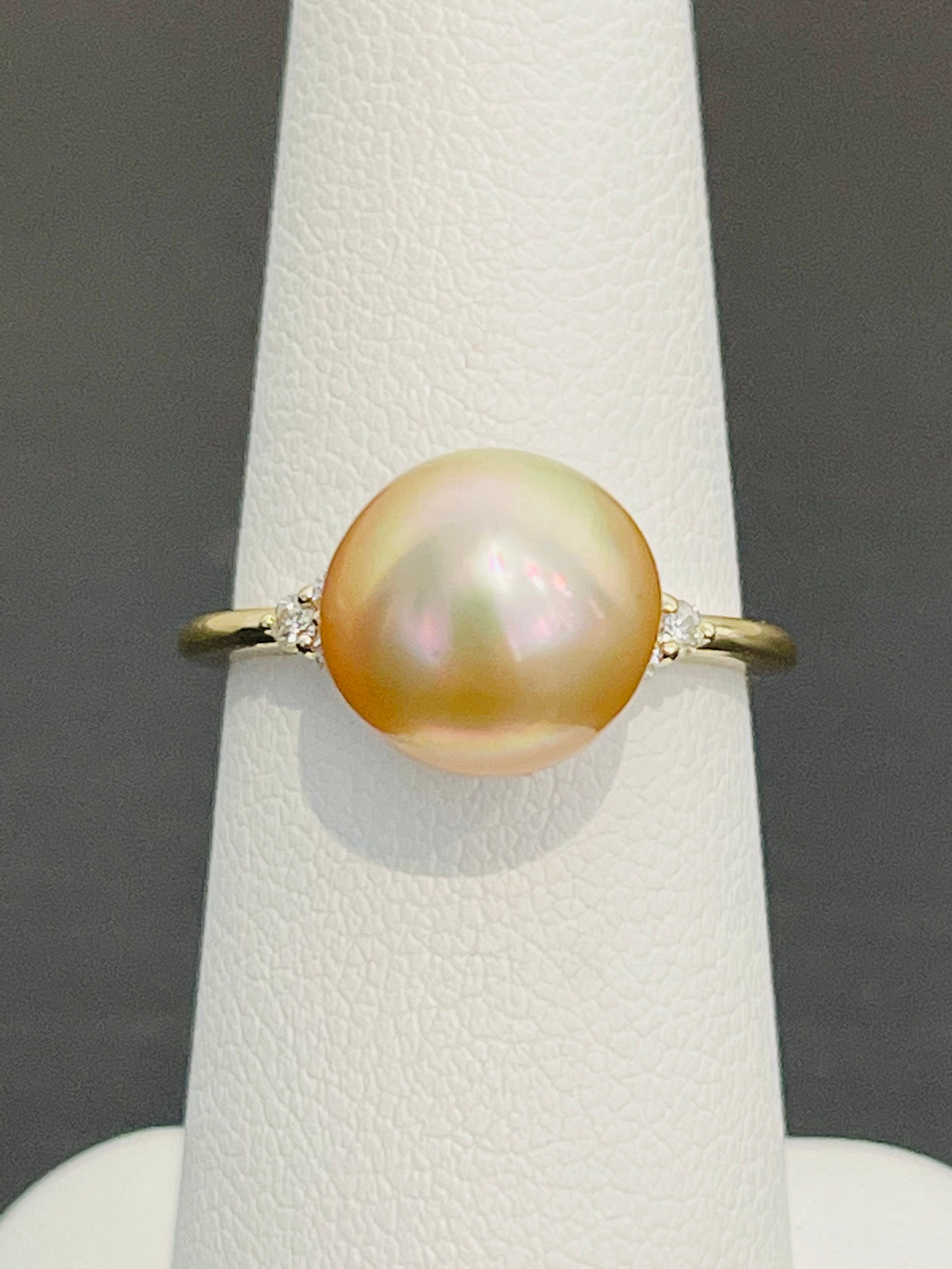 10 MM Peach Pearl and Diamond Ring in 14K Yellow Gold - Etsy
